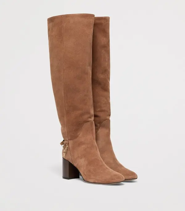 Marina Rinaldi Suede Knee High Block Heel Boots With Chain Detail