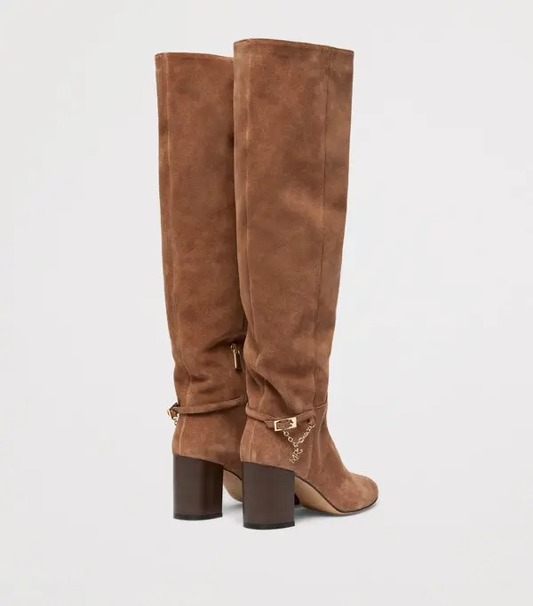 Marina Rinaldi Suede Knee High Block Heel Boots With Chain Detail