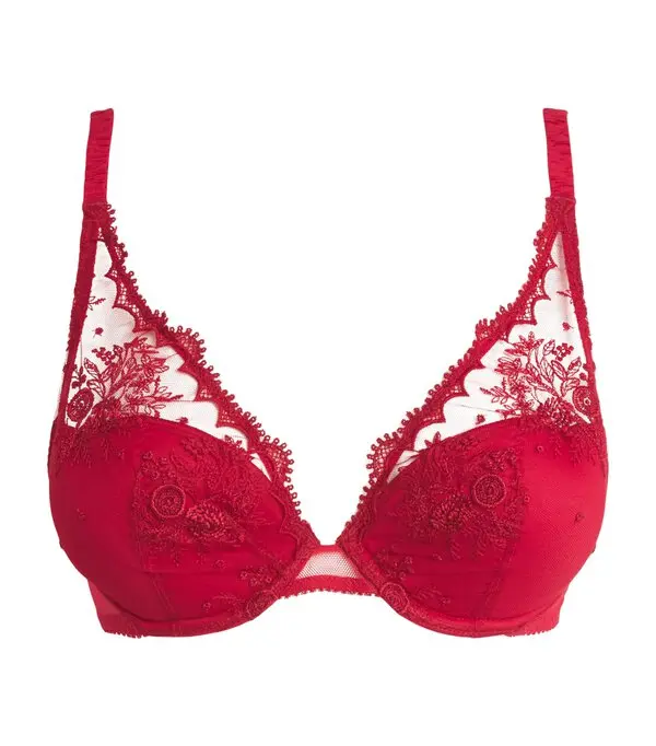 Simone Perele Lace Intrigue Plunge Push-up Bra - Red