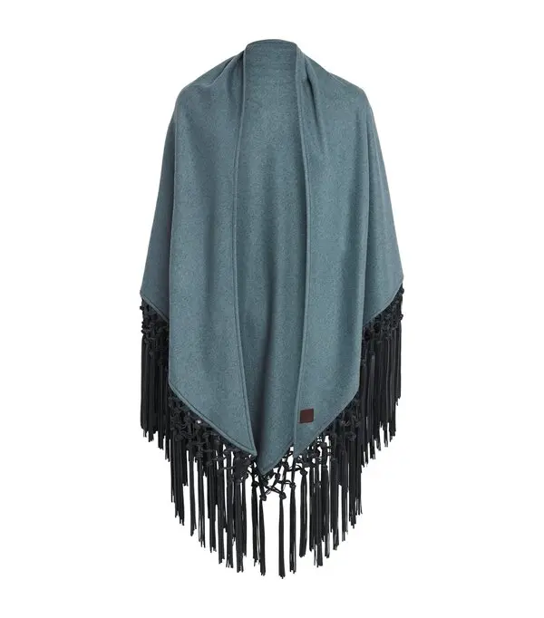 Colombo Cashmere And Leather Fringe Cape - Blue