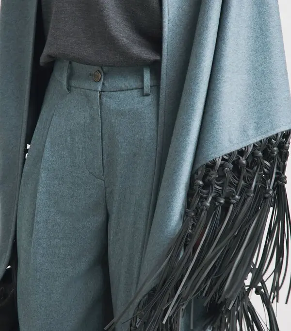 Colombo Cashmere And Leather Fringe Cape