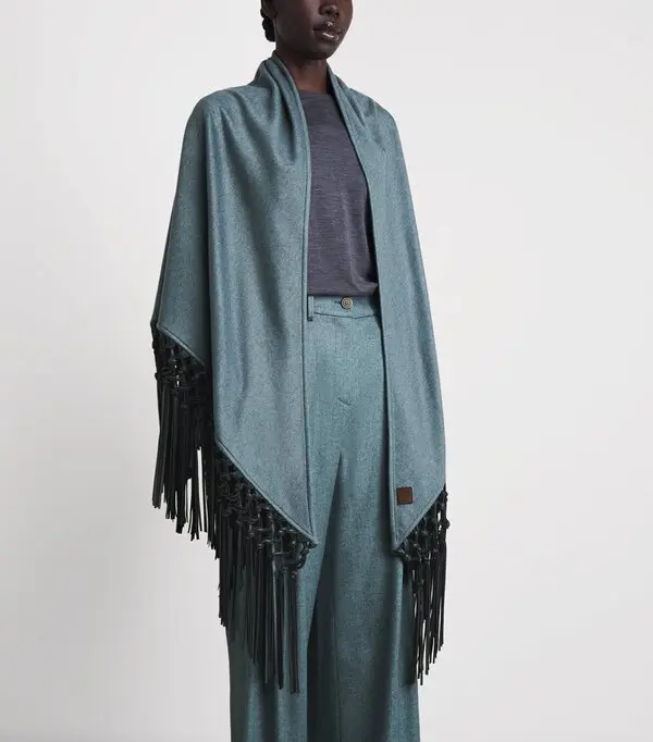Colombo Cashmere And Leather Fringe Cape