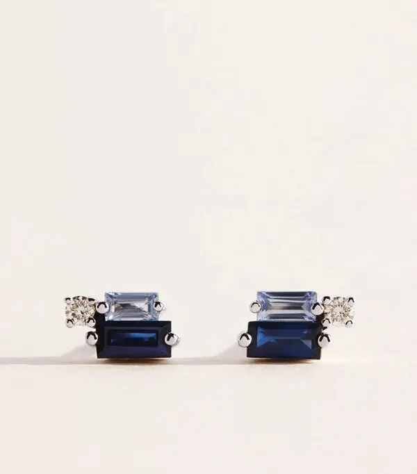 SUZANNE KALAN Gold, Diamond And Sapphire Bold Stud Earrings - White