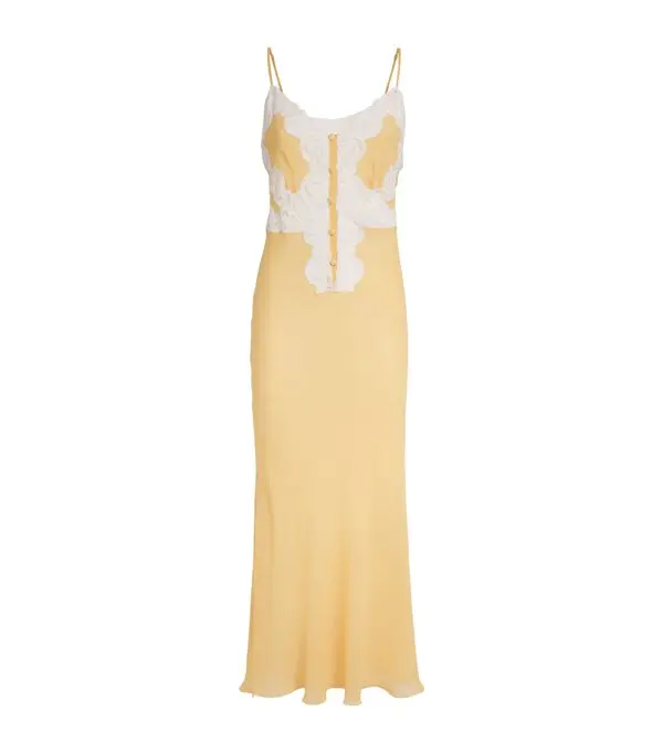 Loretta Caponi Silk Georgette Palmira Nightdress - Yellow