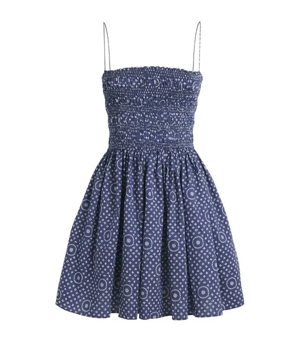 Matteau Shirred Cotton Mini Dress With Geometric Print
