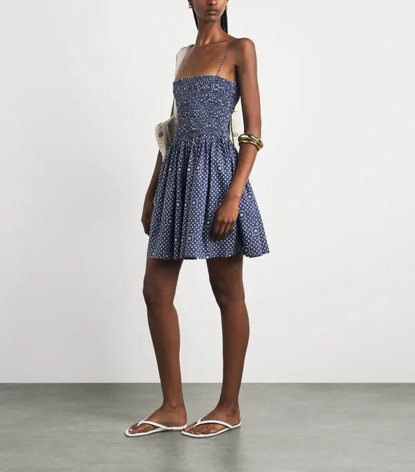 Matteau Shirred Cotton Mini Dress With Geometric Print