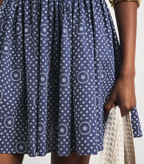 Matteau Shirred Cotton Mini Dress With Geometric Print