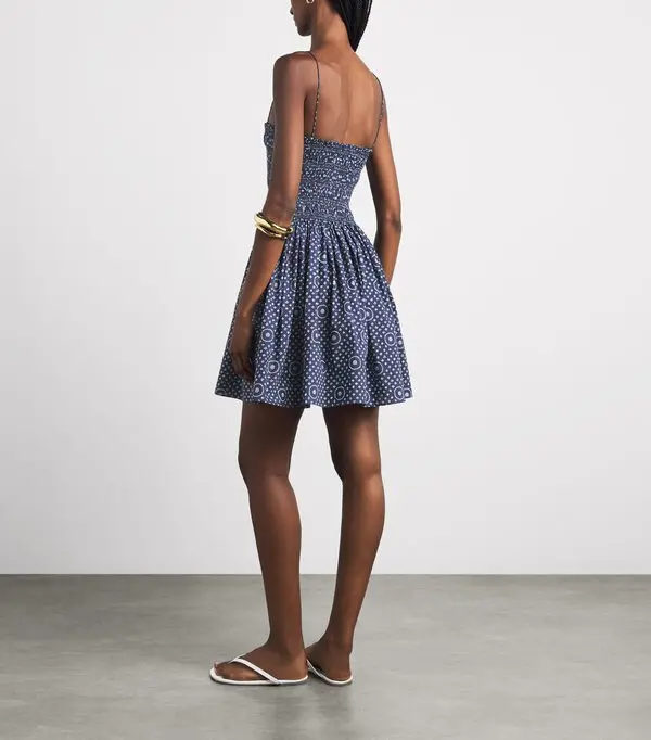 Matteau Shirred Cotton Mini Dress With Geometric Print