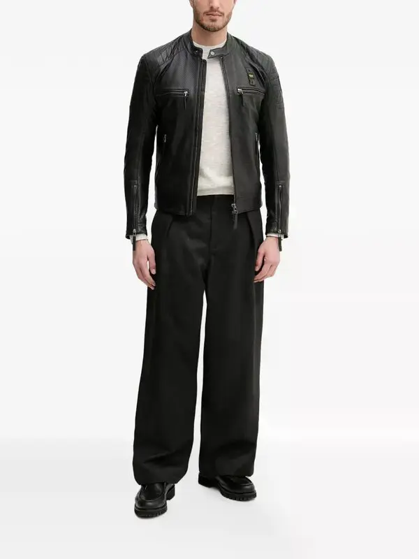 BLAUER. Leather Quilted Moto Jacket