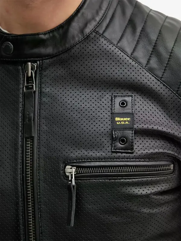 BLAUER. Leather Quilted Moto Jacket
