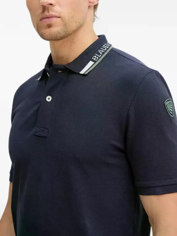 BLAUER. Logo-patch Short-sleeve Polo Shirt