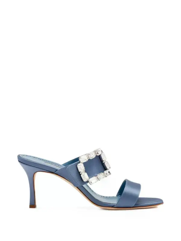 Manolo Blahnik Mayjousan Crystal-buckle Heeled Sandals - Blue