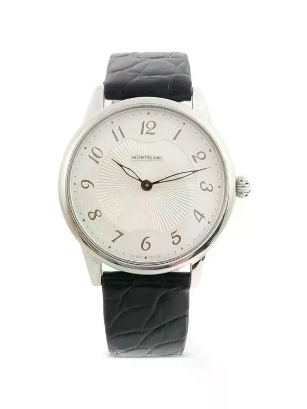 Montblanc Bohème 34mm Watch With Guilloché Dial And Black Leather Strap - White