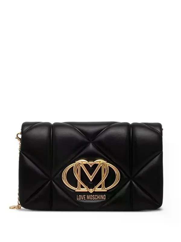 Moschino Quilted Logo-plaque Shoulder Bag - Black