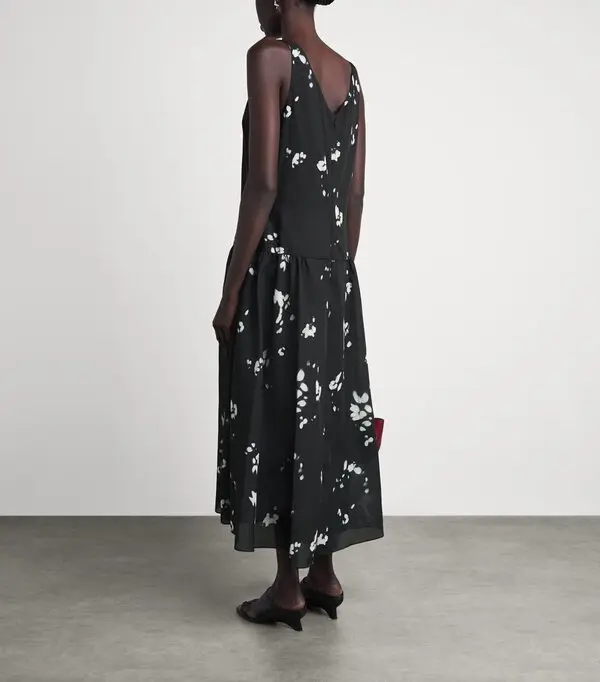 Theory Abstract Floral Print V-neck Midi Dress
