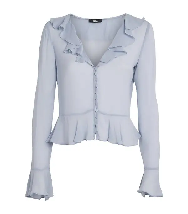 Paige Peplum Getty Blouse With Ruffled Neckline And Flounce Cuffs