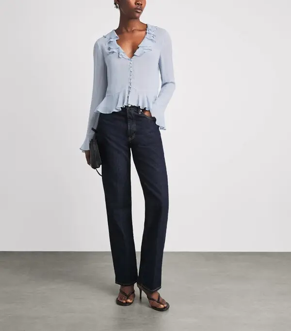 Paige Peplum Getty Blouse With Ruffled Neckline And Flounce Cuffs