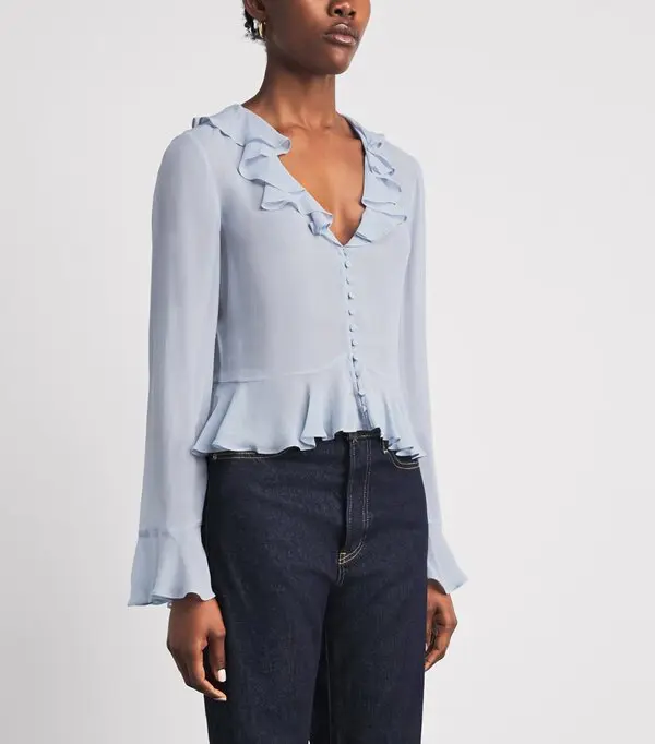Paige Peplum Getty Blouse With Ruffled Neckline And Flounce Cuffs