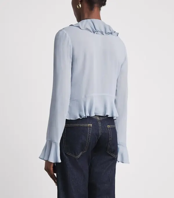 Paige Peplum Getty Blouse With Ruffled Neckline And Flounce Cuffs