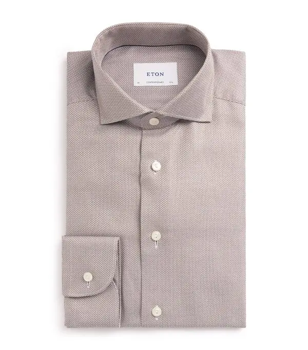 Eton Cotton Patterned Contemporary Fit Shirt - Brown