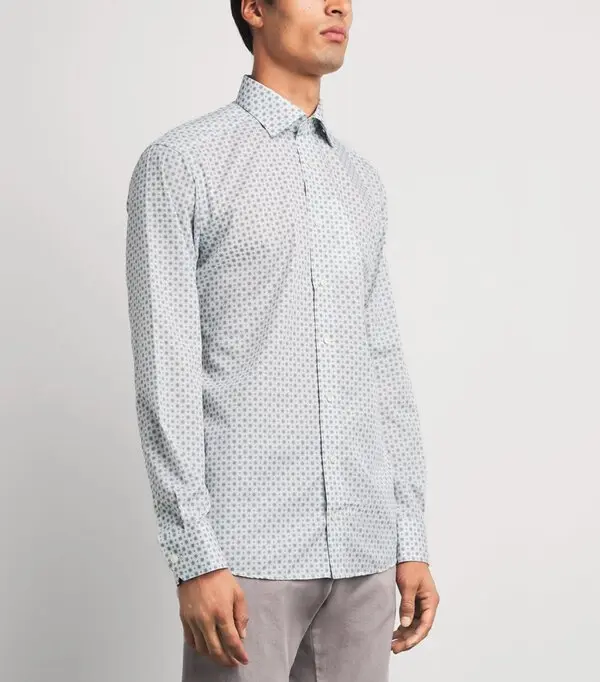 Eton Cotton Geometric Print Contemporary Fit Shirt - Beige