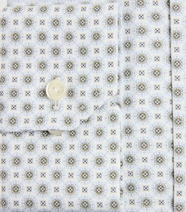 Eton Cotton Geometric Print Contemporary Fit Shirt - Beige