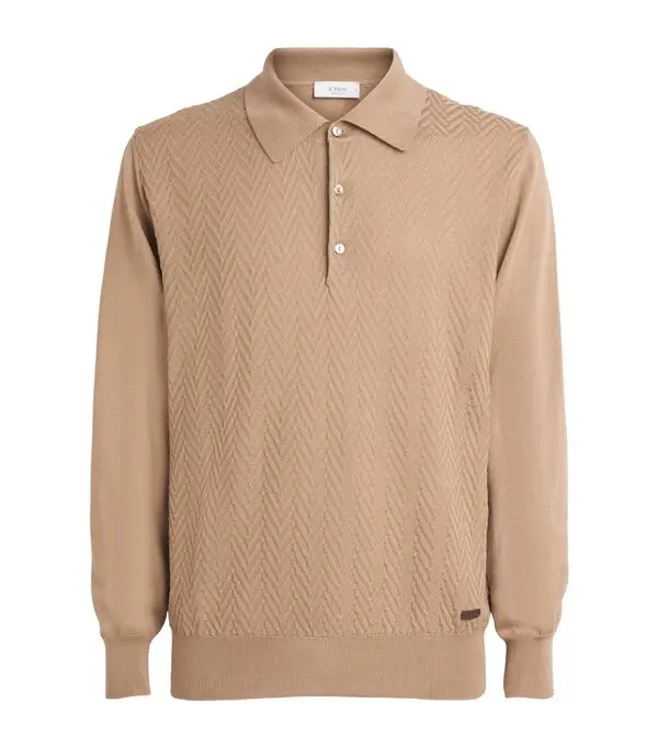 Eton Cotton Chevron-knit Polo Sweater