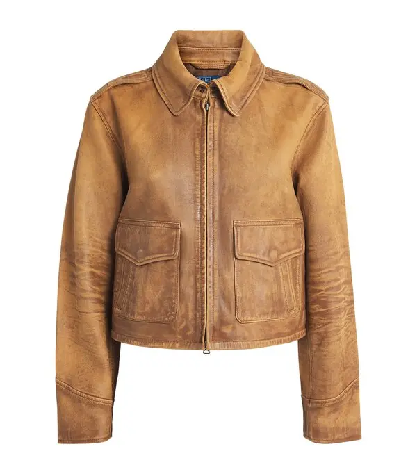 Polo Ralph Lauren Distressed Cropped Leather Jacket