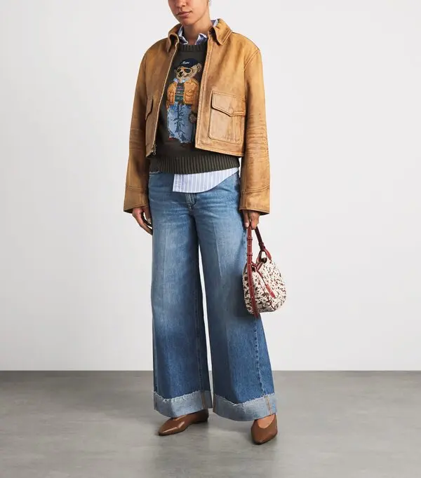 Polo Ralph Lauren Distressed Cropped Leather Jacket