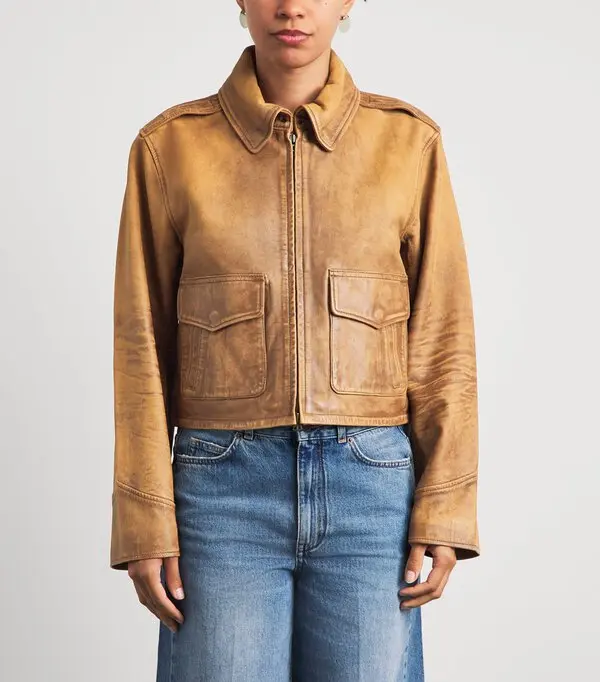 Polo Ralph Lauren Distressed Cropped Leather Jacket
