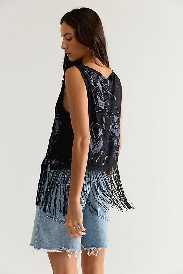 Free People Carlie Fringe Top - Black