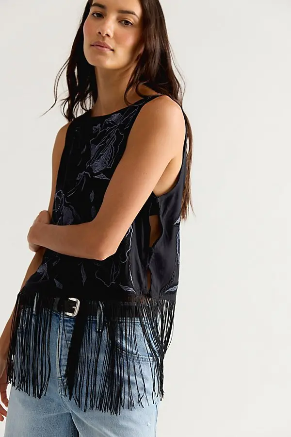 Free People Carlie Fringe Top - Black
