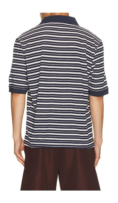 MANORS Goat Pique Stripe Polo In . Also - Navy