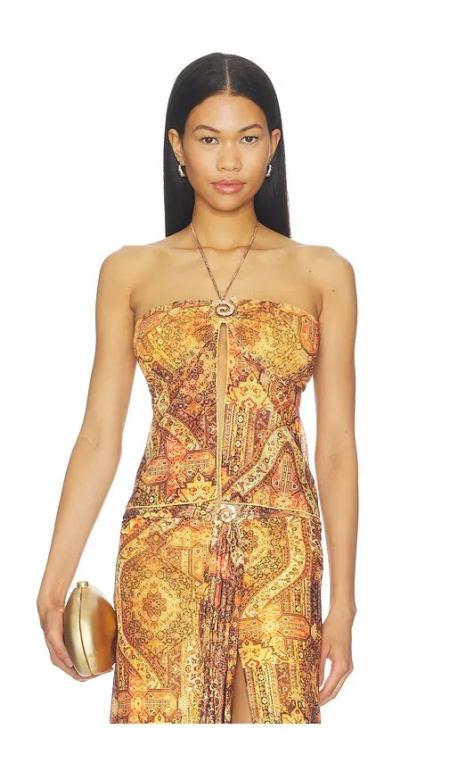 RUNAWAY THE LABEL Skylar Sheer Halter Split Front Top