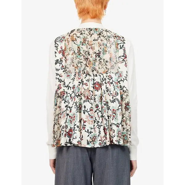 Sacai Floral-panel Knitted Cardigan