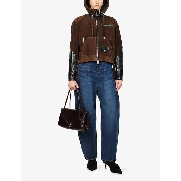 Sacai Panelled Leather And Suede Zip-up Hoodie