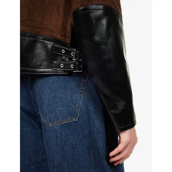 Sacai Panelled Leather And Suede Zip-up Hoodie