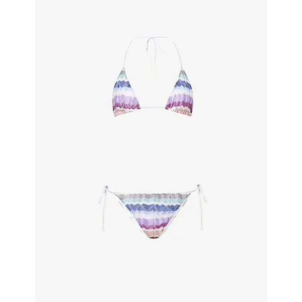 Missoni Zigzag Pattern Triangle Tulle Bikini Set - Multicolor