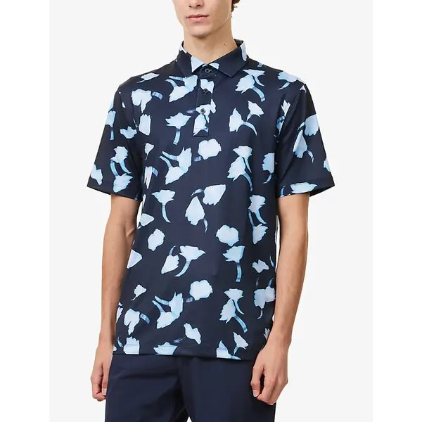 G/fore Blurred Floral Print Woven Polo T-shirt