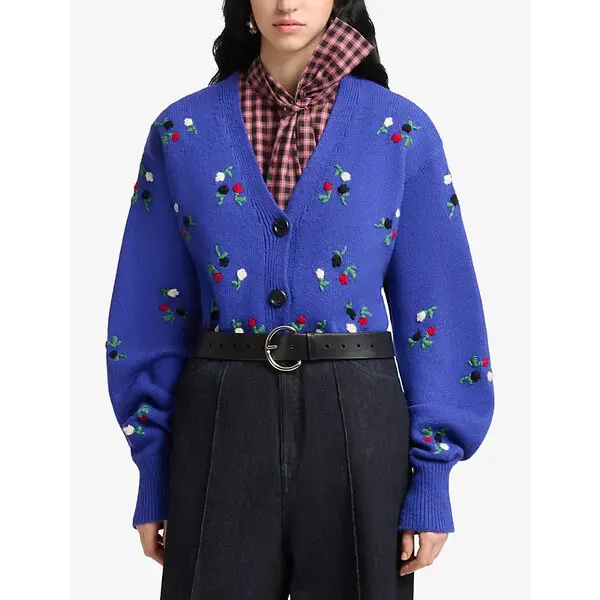 Marni Flower-embroidered Wool And Cashmere Cardigan