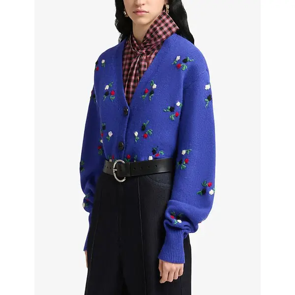 Marni Flower-embroidered Wool And Cashmere Cardigan
