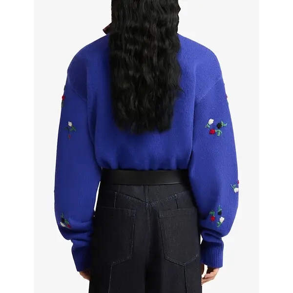 Marni Flower-embroidered Wool And Cashmere Cardigan