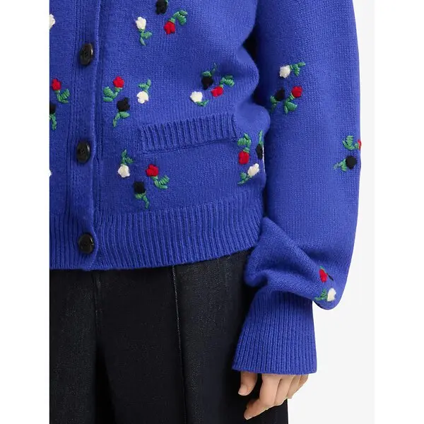 Marni Flower-embroidered Wool And Cashmere Cardigan