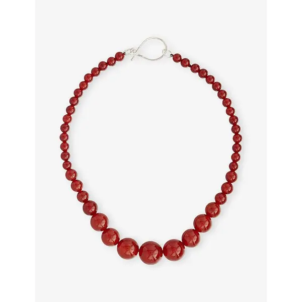 BEATRIZ PALACIOS Beaded Sterling Silver And Red Agate Necklace - Red/silver