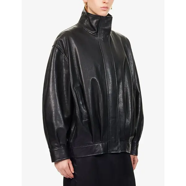 ARMA Paula Funnel-neck Leather Jacket - Black
