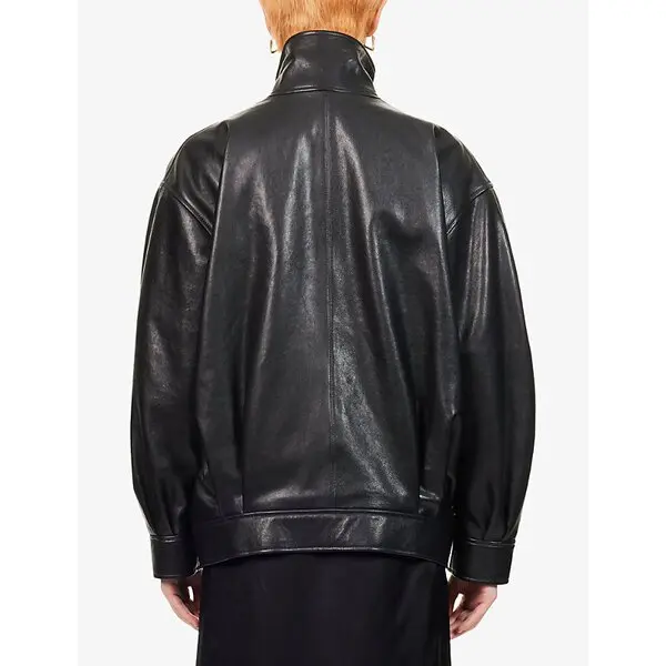 ARMA Paula Funnel-neck Leather Jacket - Black