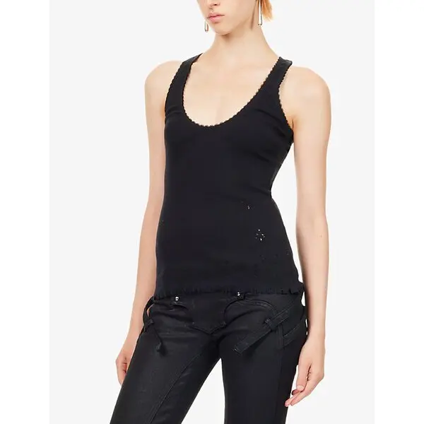 DILARA FINDIKOGLU Ribbed Tank Top With Distressed Trims