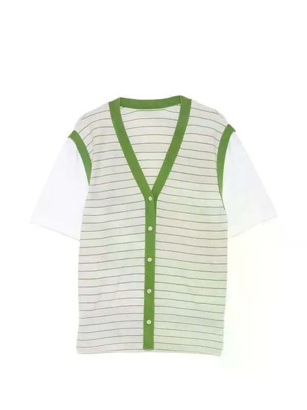 LESS Striped Mock-layer T-shirt With V-neck