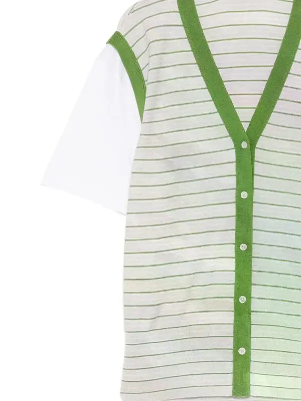 LESS Striped Mock-layer T-shirt With V-neck