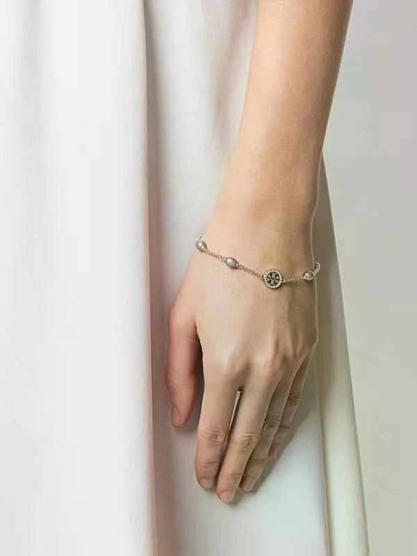 Tory Burch Logo Bead Bracelet And Stud Earrings